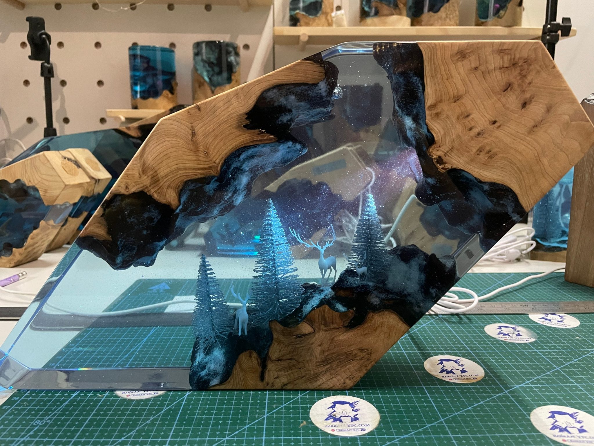 Large Resin Lamp - Deer In The Forest Epoxy Resin Lamp - Resin Lamps Store