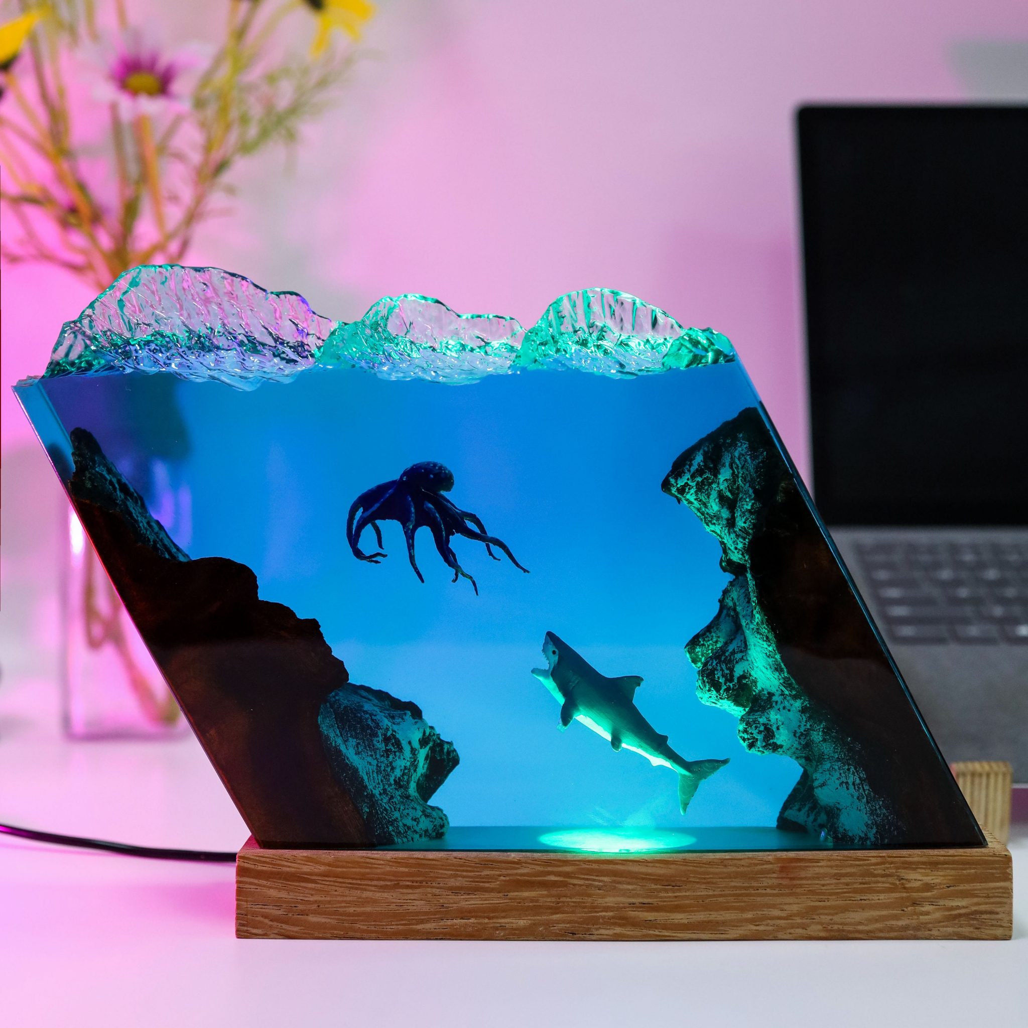 Octopus and Shark Epoxy Resin Lamp - Resin Lamps Store