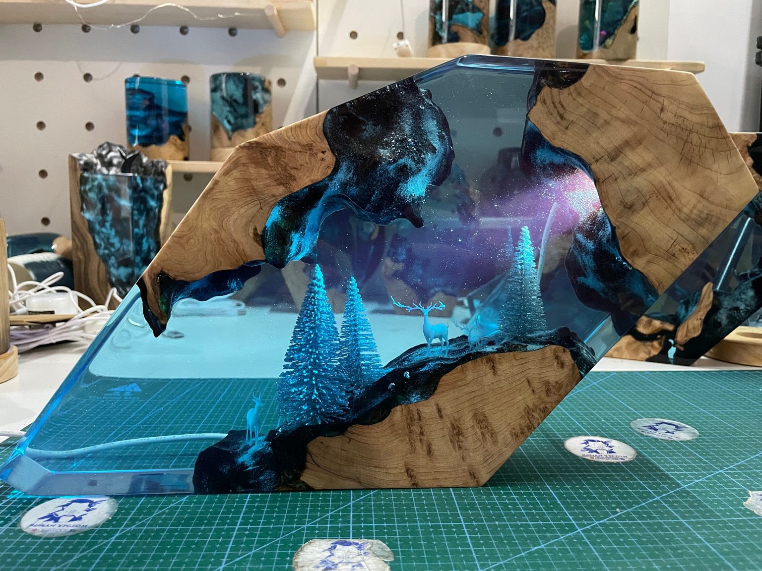 Large Resin Lamp - Deer In The Forest Epoxy Resin Lamp - Resin Lamps Store