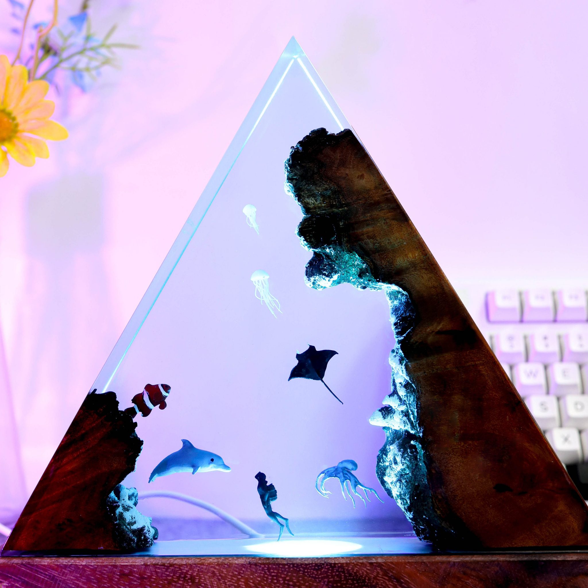 Deep Ocean Triangular Epoxy Resin Lamp - Resin Lamps Store
