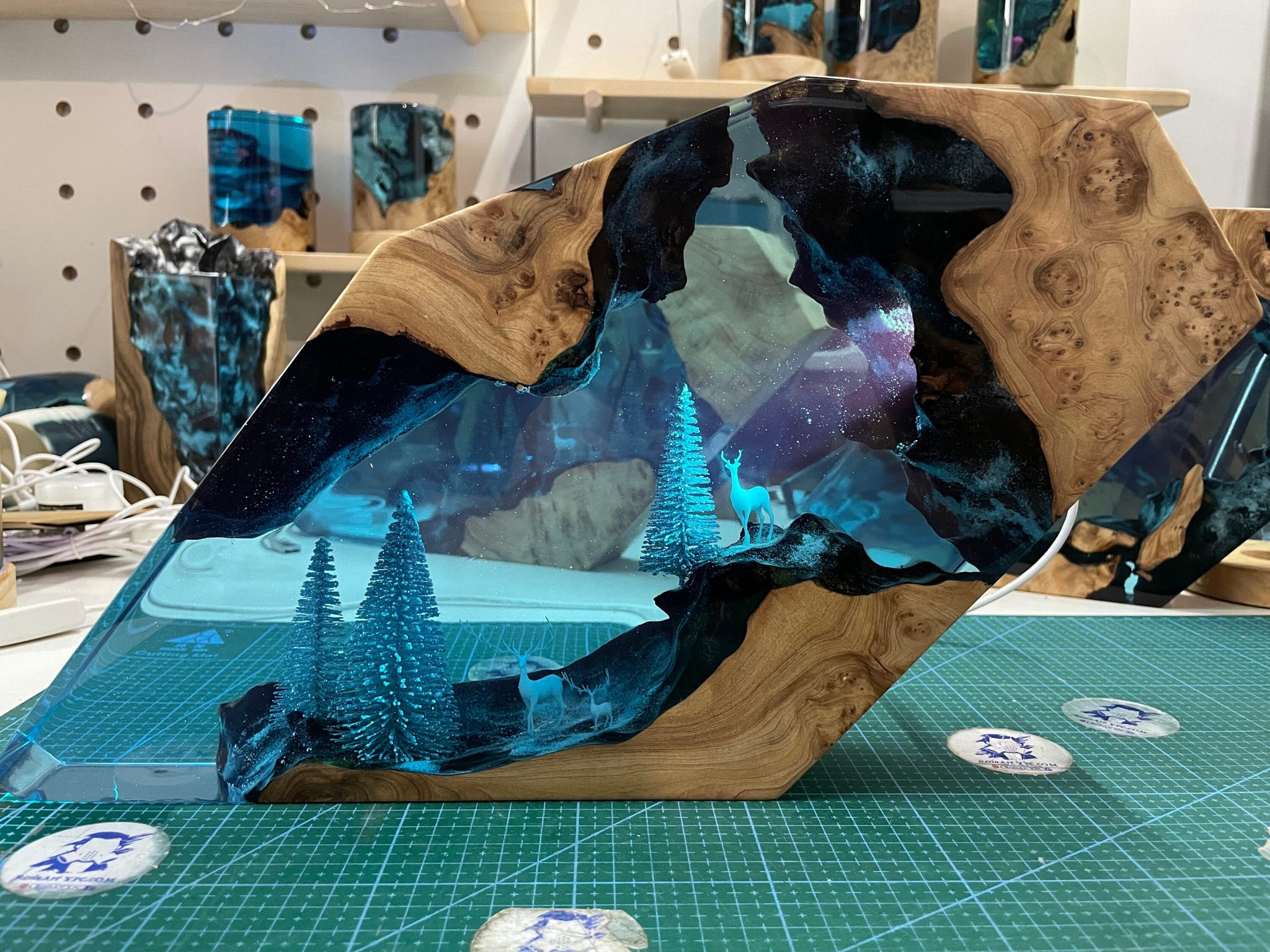 Large Resin Lamp - Deer In The Forest Epoxy Resin Lamp - Resin Lamps Store