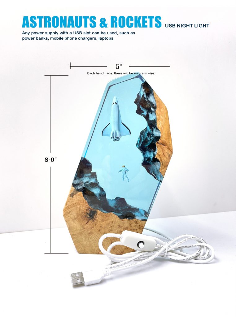 Astronaut & Rocket Epoxy Resin Lamp - Resin Lamps Store