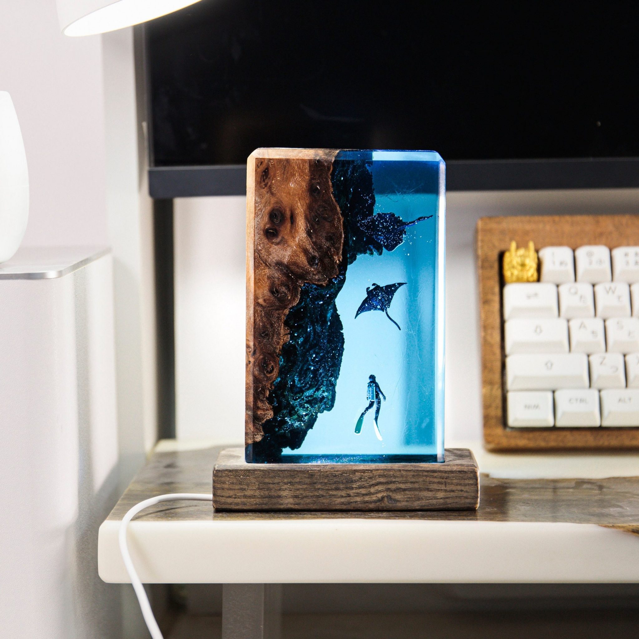 Rectangle Deep Ray Sea Epoxy Resin Lamp - Resin Lamps Store