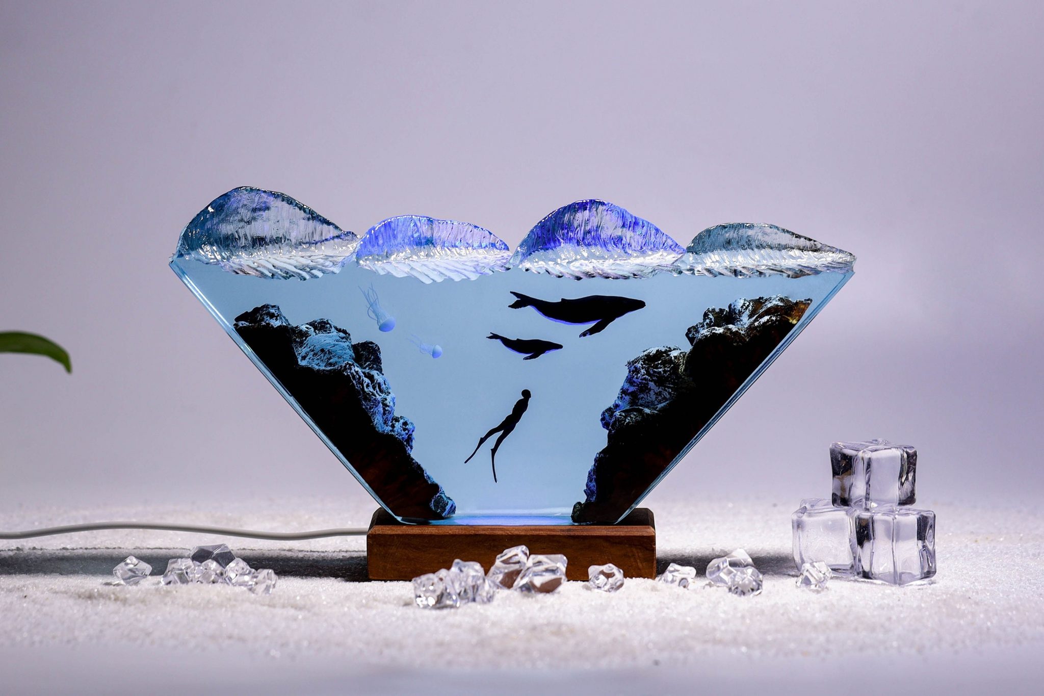 Humpback Whale and Diver Epoxy Resin Night Light Ver.2 - Resin Lamps Store