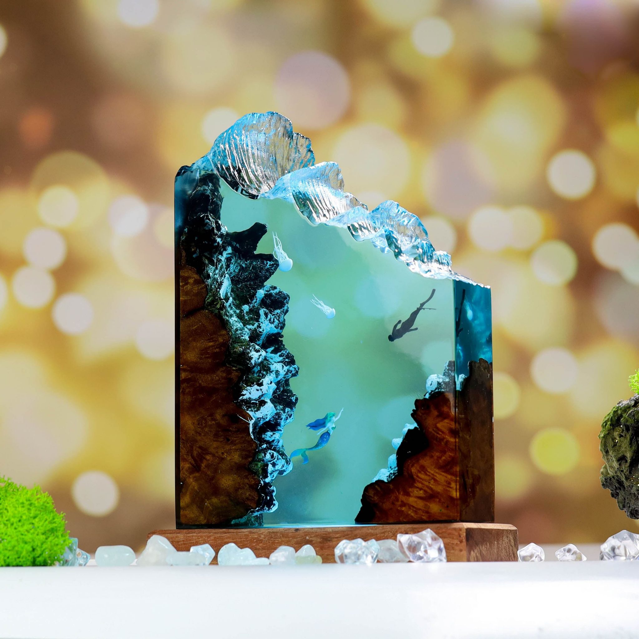 Mermaid and Diver Epoxy Resin Night Light - Resin Lamps Store